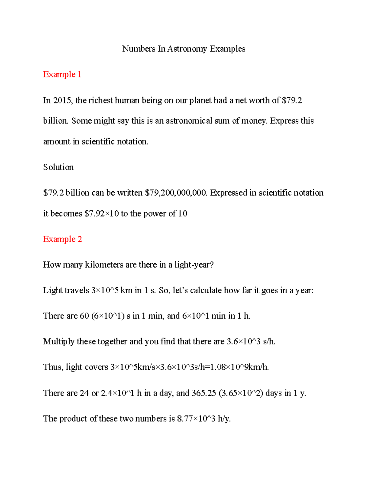 Numbers In Astronomy Examples - Numbers In Astronomy Examples Example 1 ...