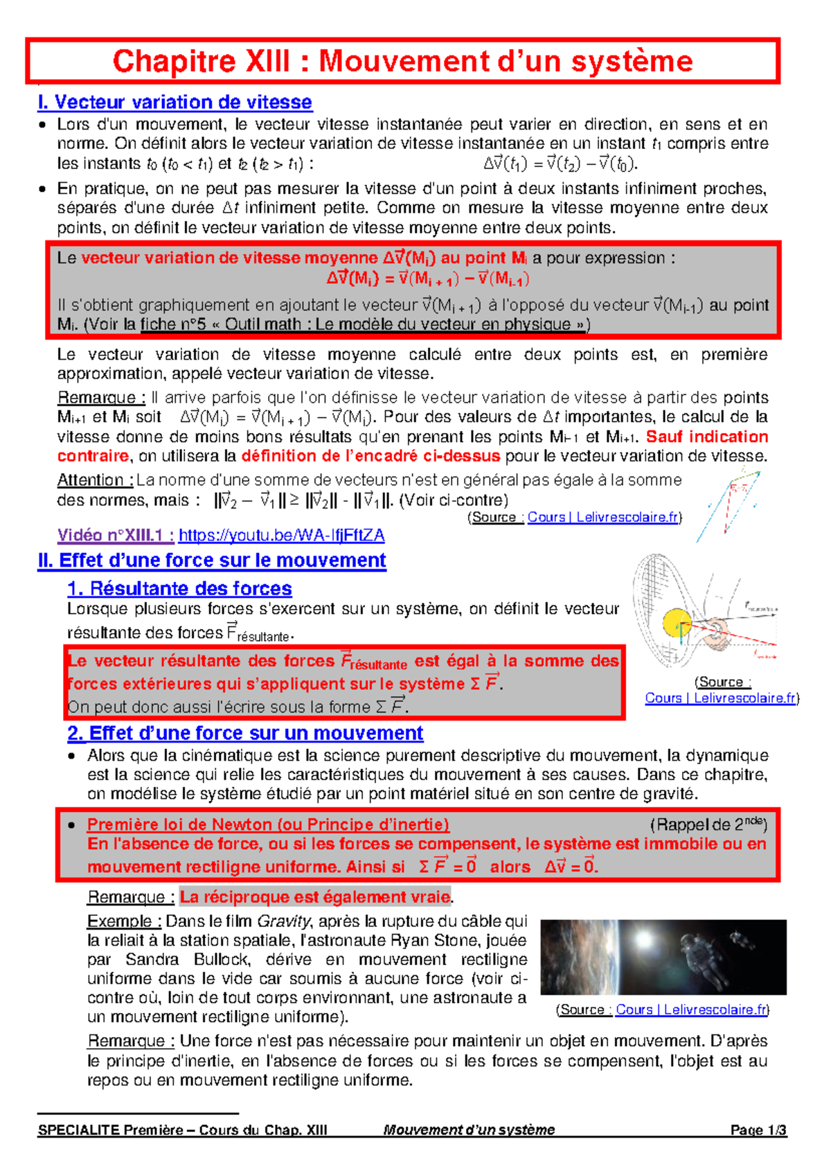 COURS Mouvement d'un système - Chapitre XIII : Mouvement d’un système 1 ...