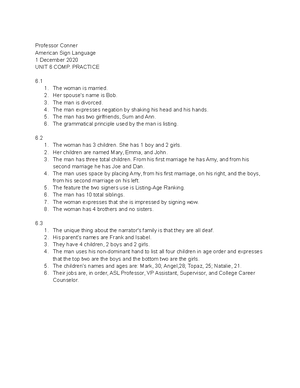 ASL Comp Practice - Professor Conner American Sign Language 8 November ...