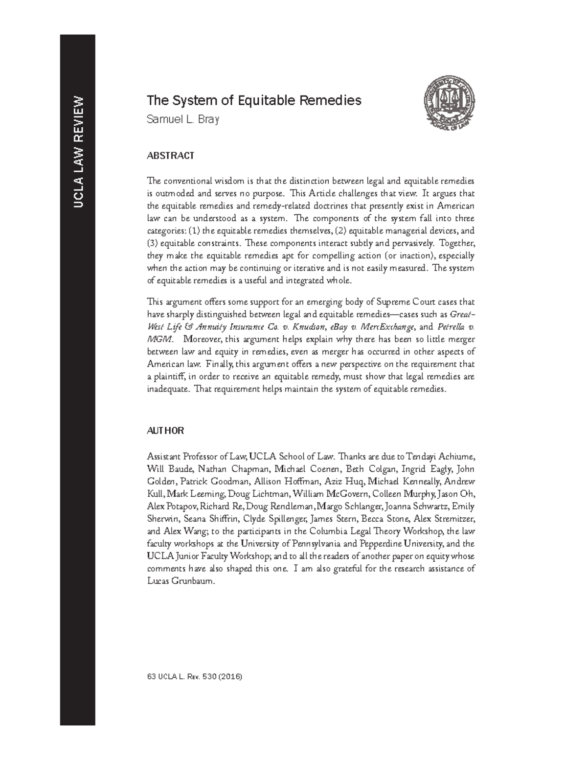 Remedies in Equity Law - The System of Equitable Remedies Samuel L ...