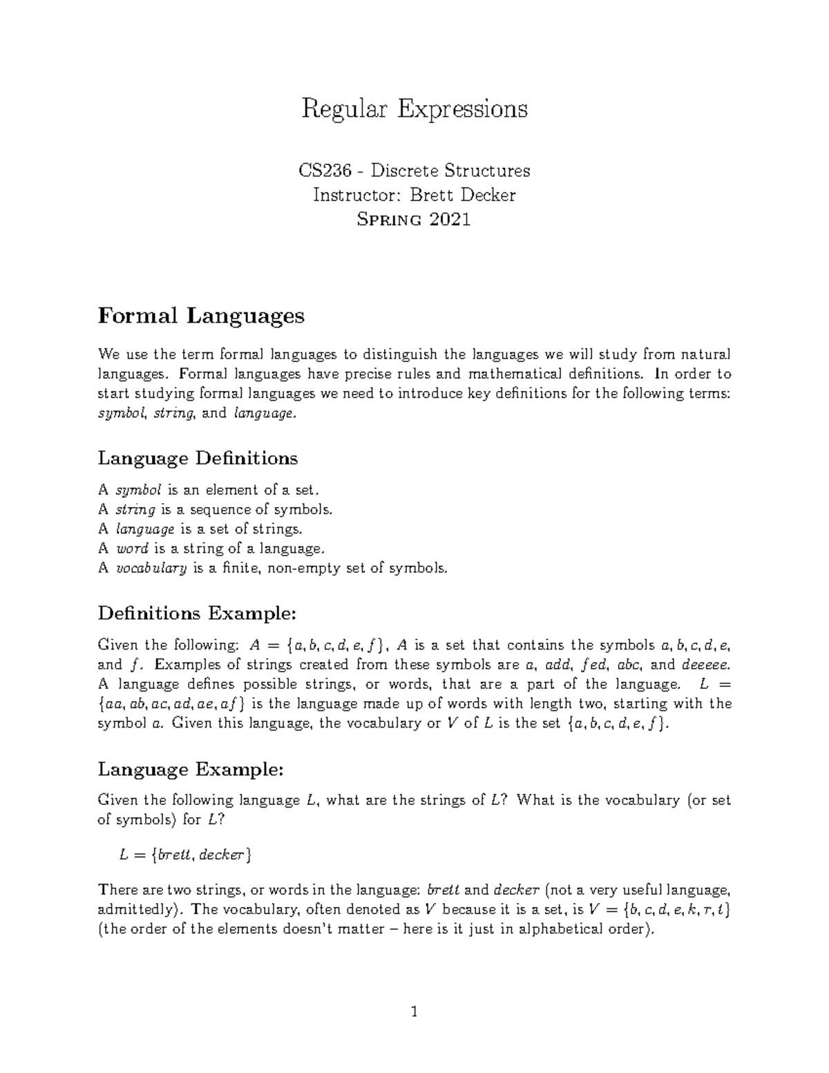 1regular Expressions Na Regular Expressions Cs236 Discrete Structures Instructor Brett