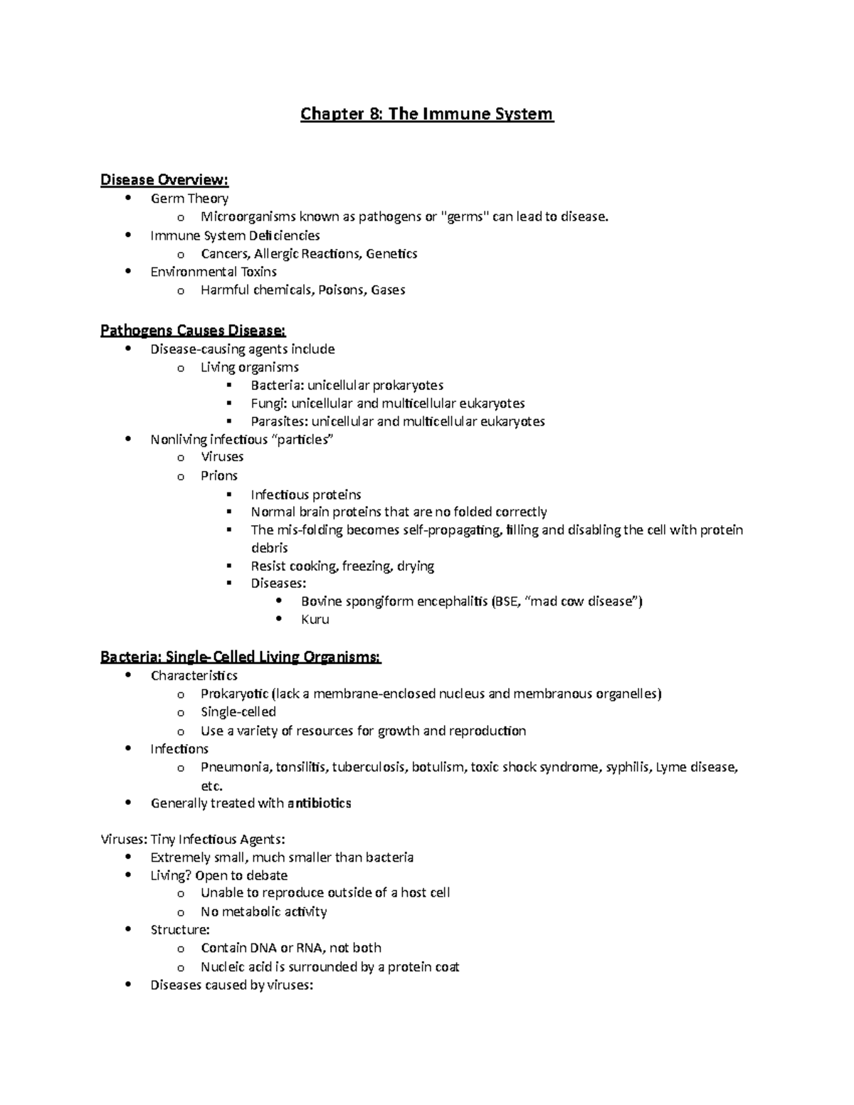 Chapter 8- The Immune System - Chapter 8: The Immune System Disease ...