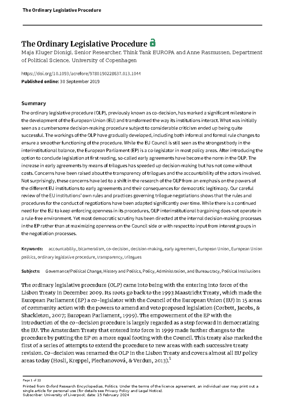 The Ordinary Legislative Procedure - Page 1 of 22 Printed from Oxford ...