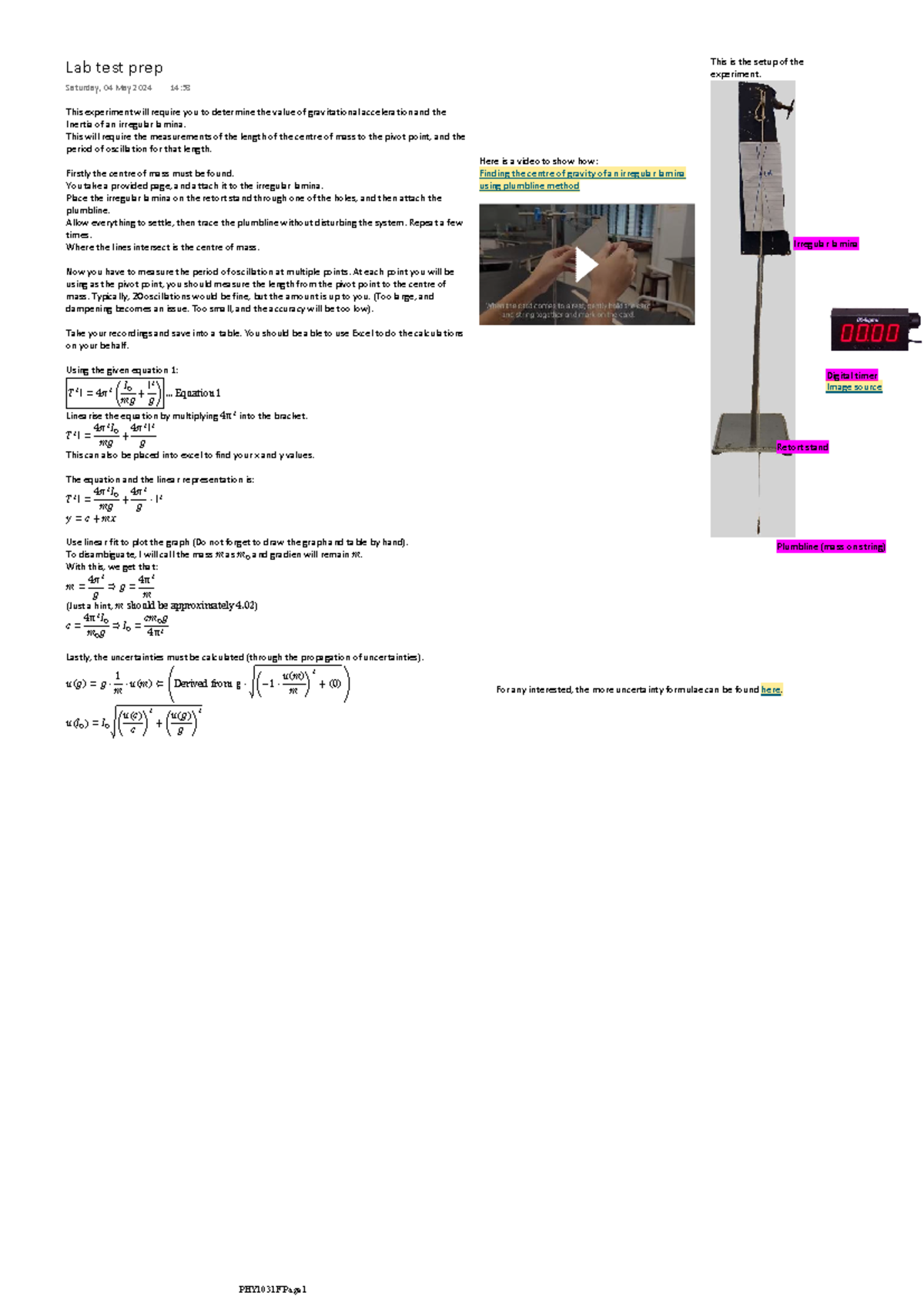 Lab test prep - This experiment will require you to determine the value ...