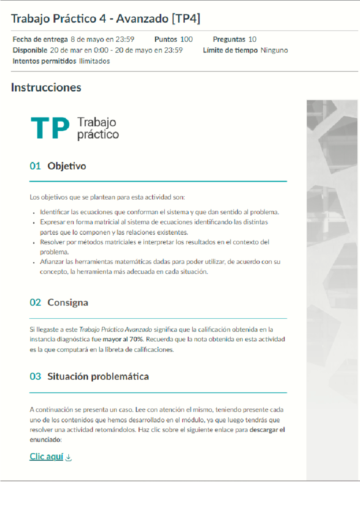 TP4 Avanzado - Herramientas Matematicas I - Herramientas Matemáticas I – Álgebra - Studocu