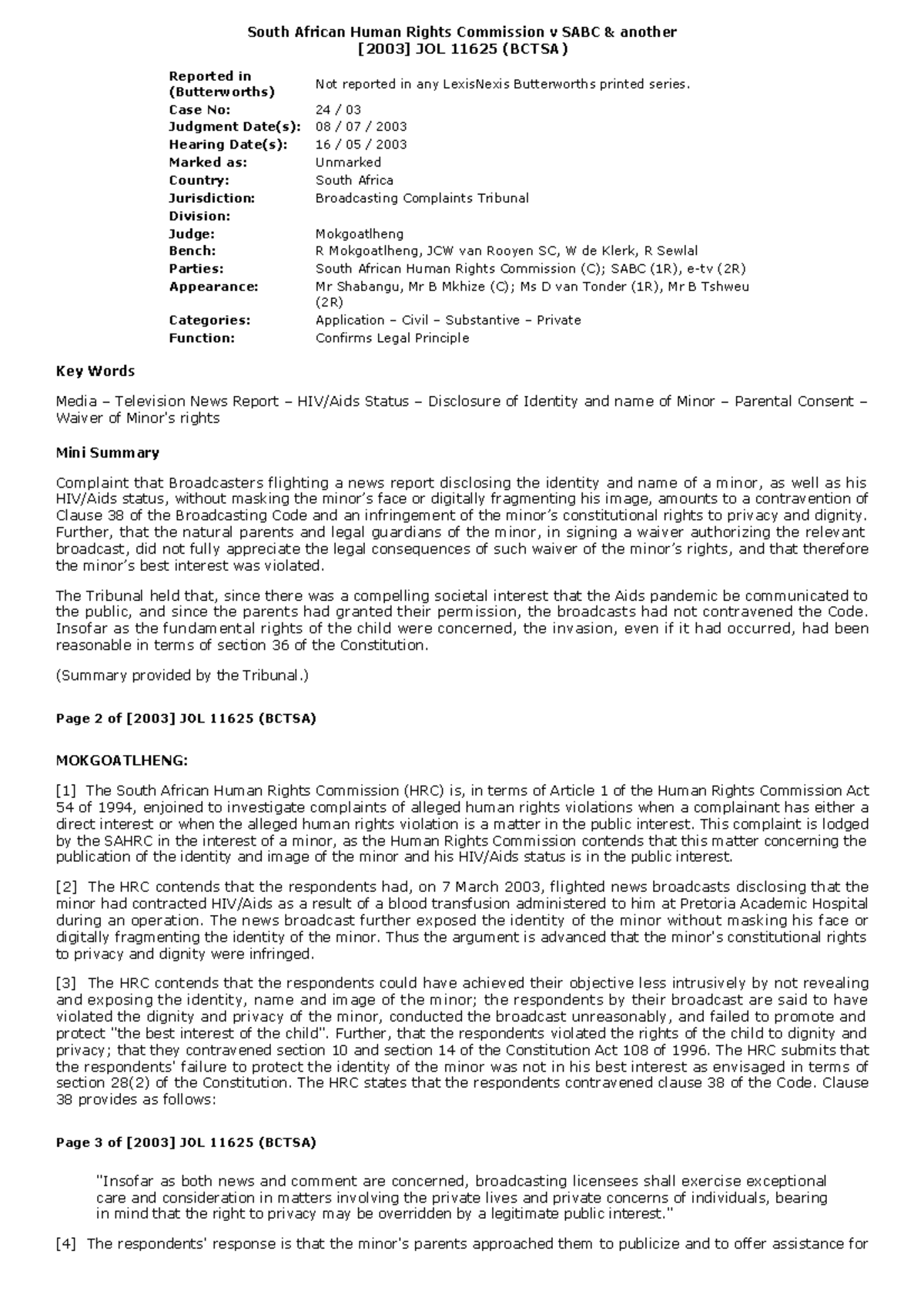 Sahrc v SABC (2003 ) - CASE LAW - South African Human Rights Commission ...
