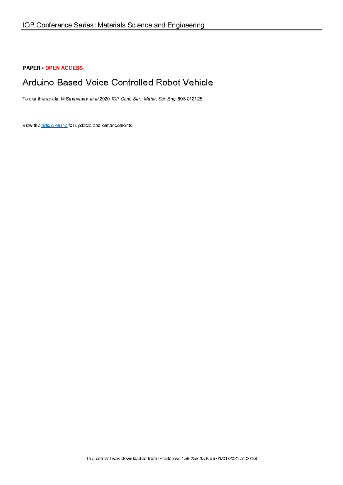 Arduino Based Voice Controlled Robot Vehicle - IOP Conference Series ...
