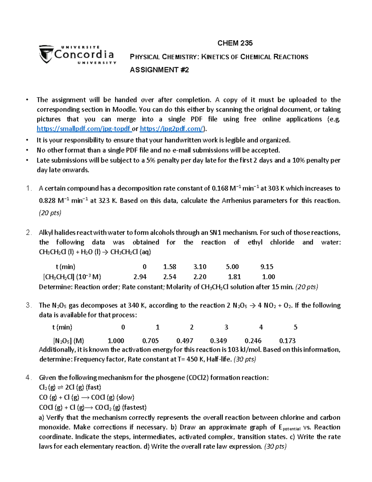 CHEM 235 Fall 2021 Assignment 2 - CHEM 235 - Concordia - Studocu