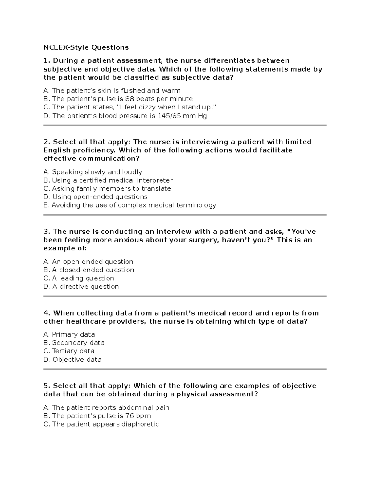 Module 34 Nclex Style Questions Hardmode - NCLEX-Style Questions During ...