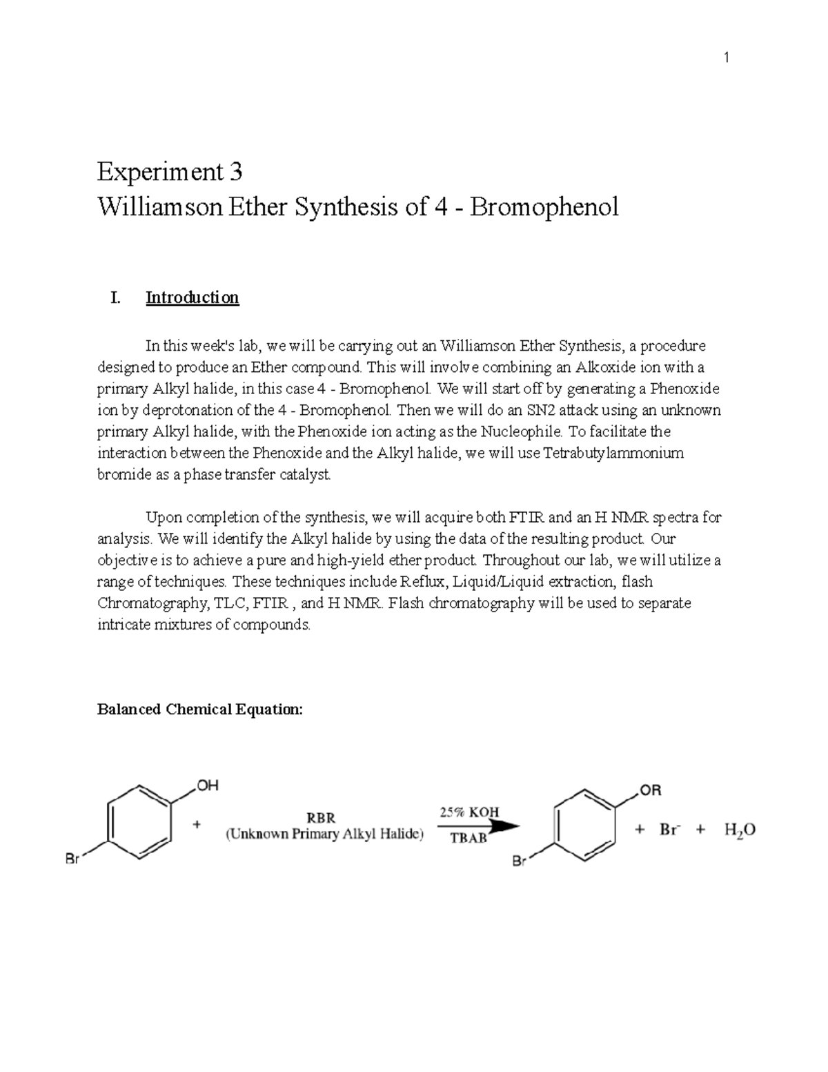 CHEM 2212L Experiment 3 - Experiment 3 Williamson Ether Synthesis of 4 - Bromophenol I ...
