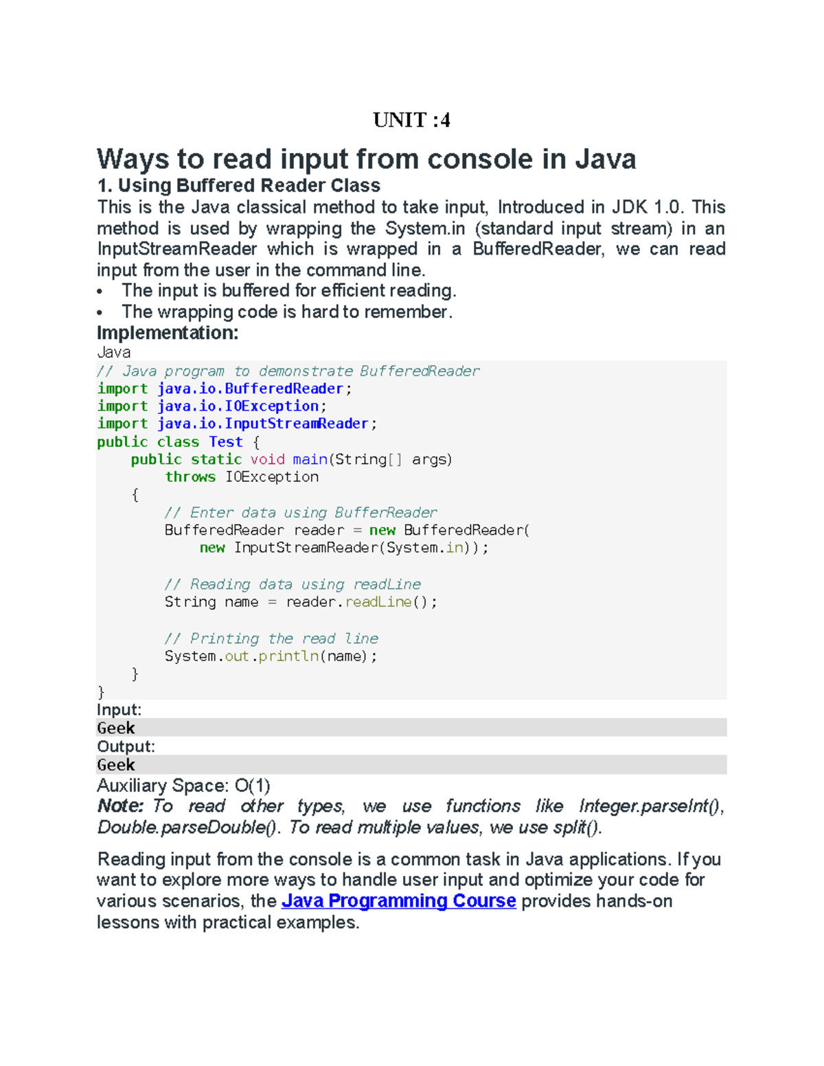 Files - Helpful - UNIT : Ways to read input from console in Java ####### 1. Using Buffered ...