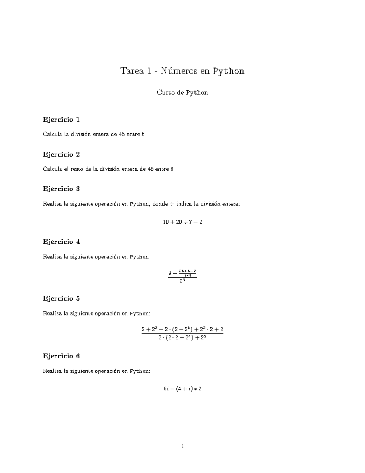 Tarea 01 - Ejercicios de programacion en python - Tarea 1 - Números en Python Curso de Python ...