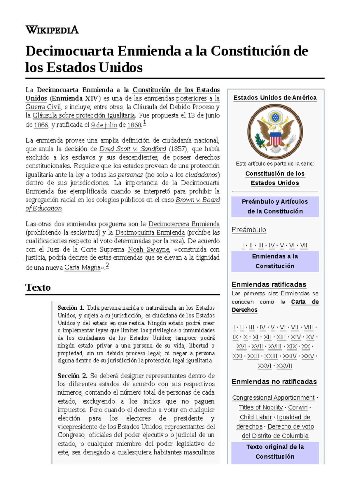 Decimocuarta Enmienda a la Constitución de los Estados Unidos - Estados ...