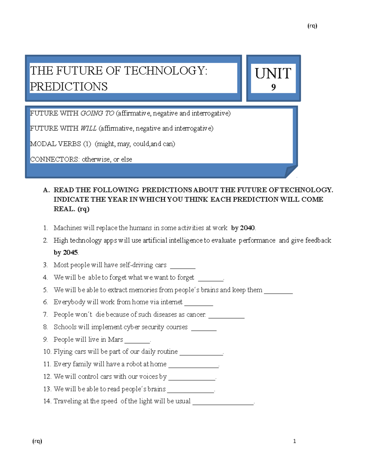 (UNIT 9) - ( Document) (UNIT 9) - Ingles I - UMSA - Studocu