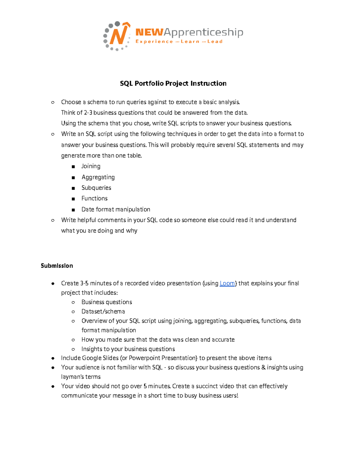 (Data Bootcamp) SQL Project - SQL Portfolio Project Instruction Choose ...