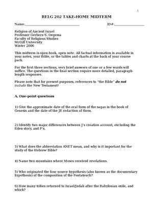 RELG 202 basic information - Religion played a significant role in the ...