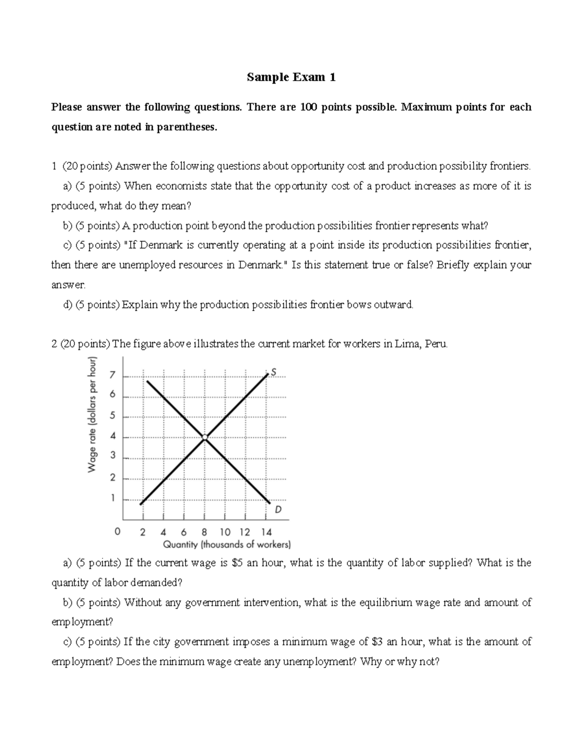 Sample business economics exam - Sample Exam 1 Please answer the ...