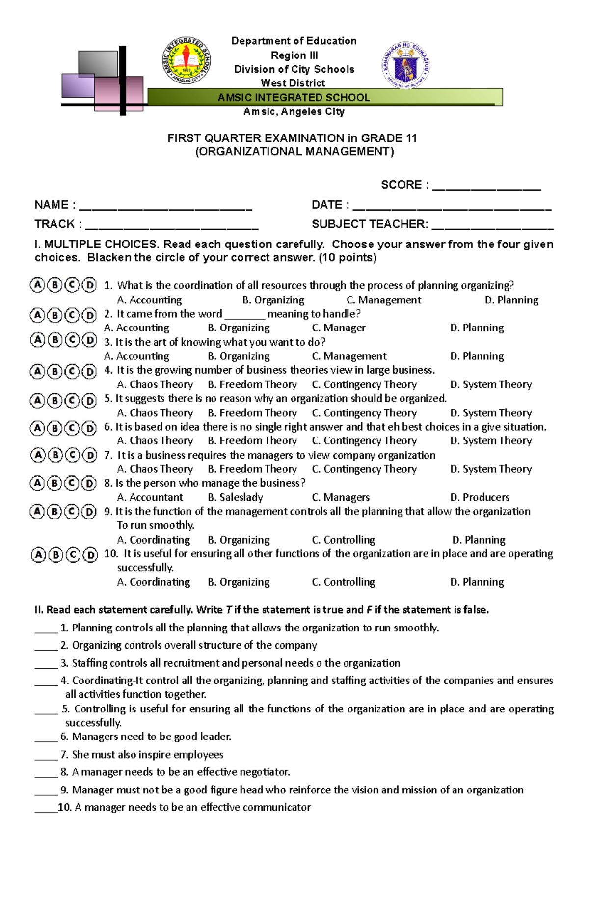 First Quarter Organizational Man edited - Department of Education ...