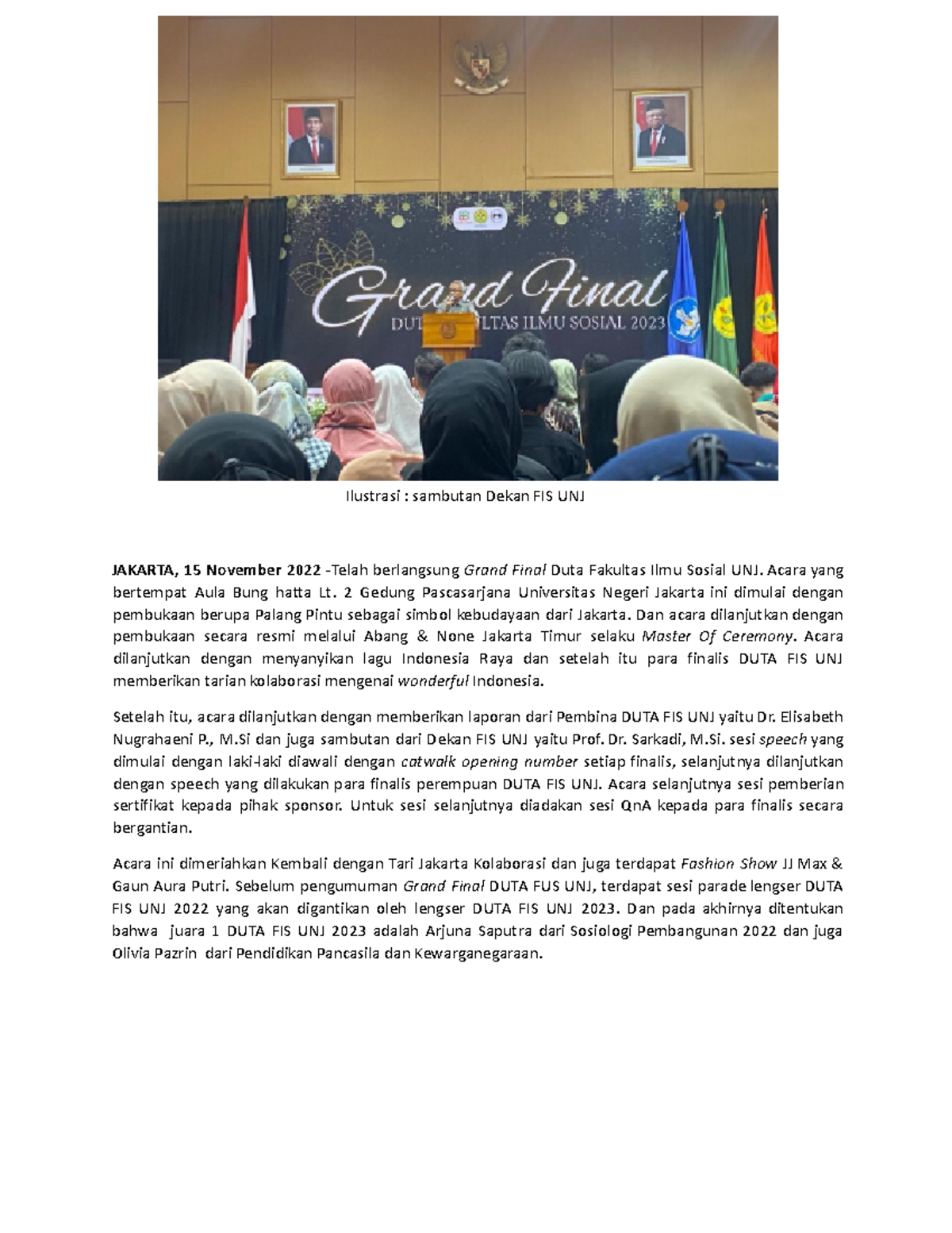 Contoh press realese - Ilustrasi : sambutan Dekan FIS UNJ JAKARTA, 15 ...