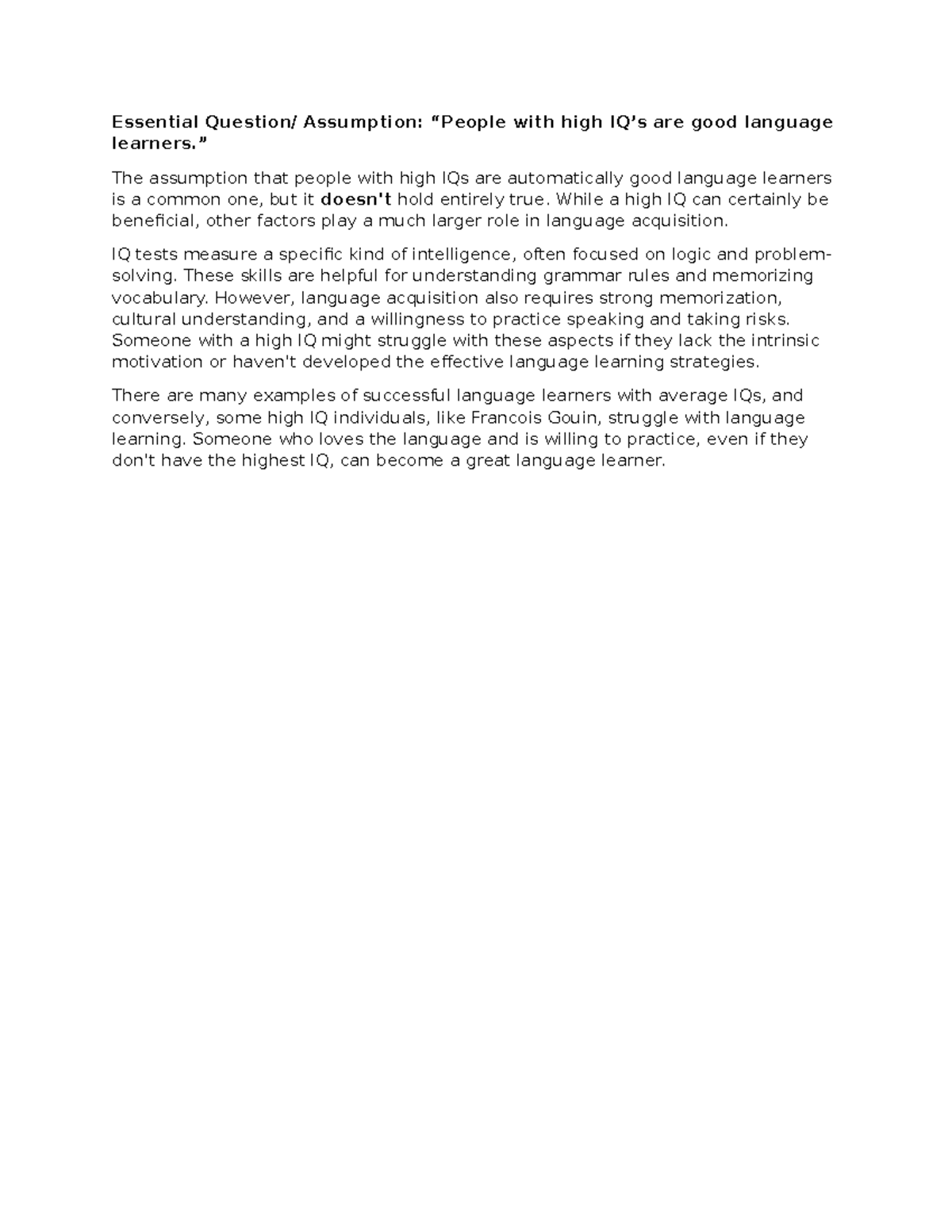 3. “People with high IQ’s are good language learners - ” The assumption ...