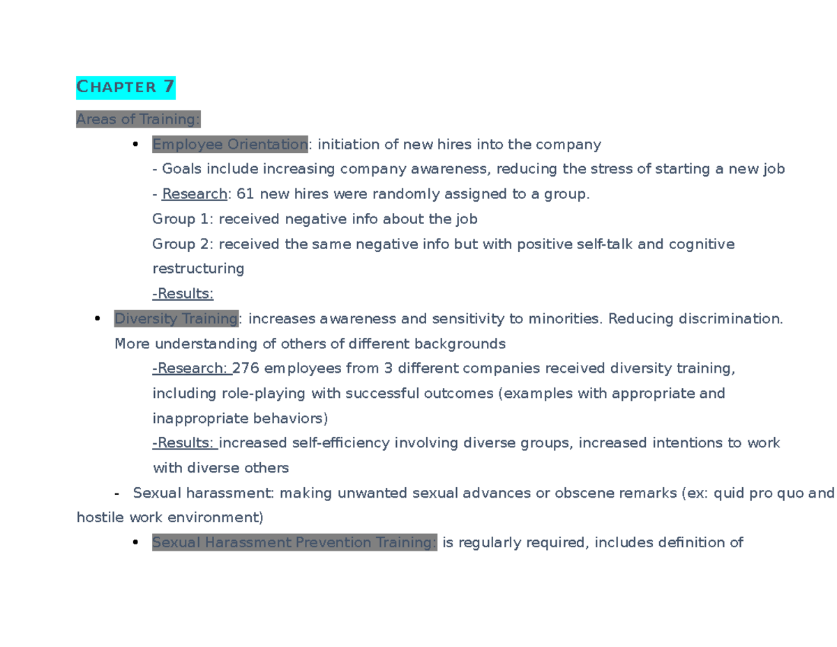 Exam 2 - PSY 391 1 - Exam 2 - PSY 391 - CHAPTER 7 Areas of Training ...