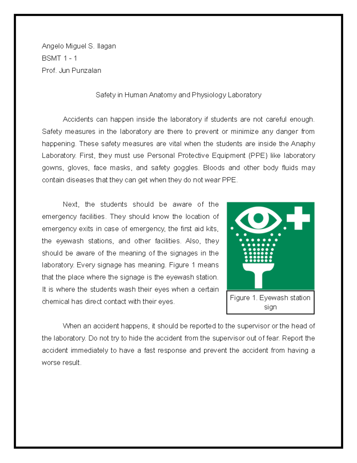 Lab safety HAP - Ilagan - Angelo Miguel S. Ilagan BSMT 1 - 1 Prof. Jun ...