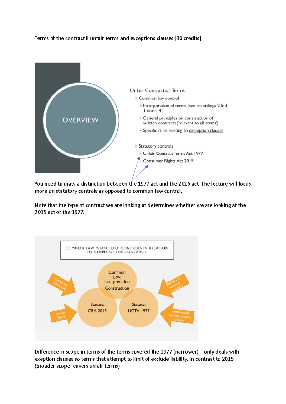 Terms of the contract II unfair terms and exceptions clauses - The ...