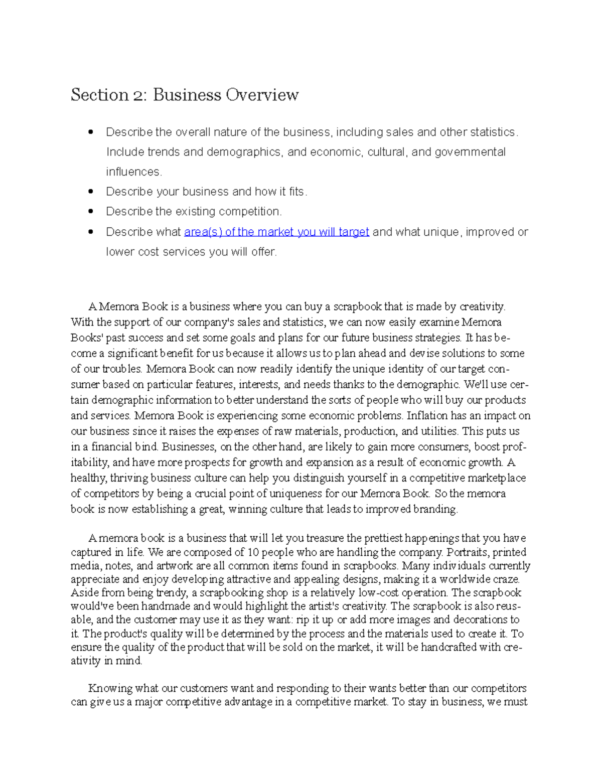 Business-Overview - Notes - Section 2: Business Overview Describe the ...
