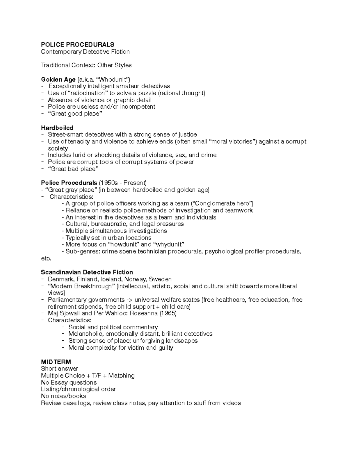 Police Procedurals - Lecture notes 8 - POLICE PROCEDURALS Contemporary ...