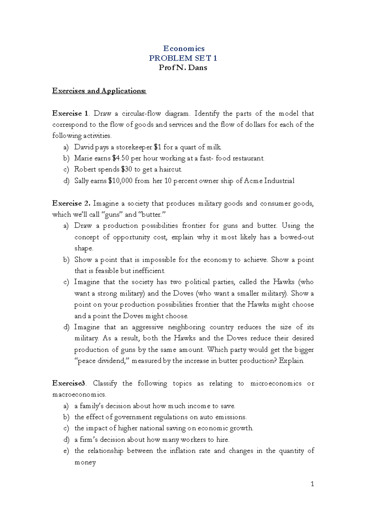 S12olutions to Problem Set 1 - Economics PROBLEM SET 1 Prof N. Dans ...