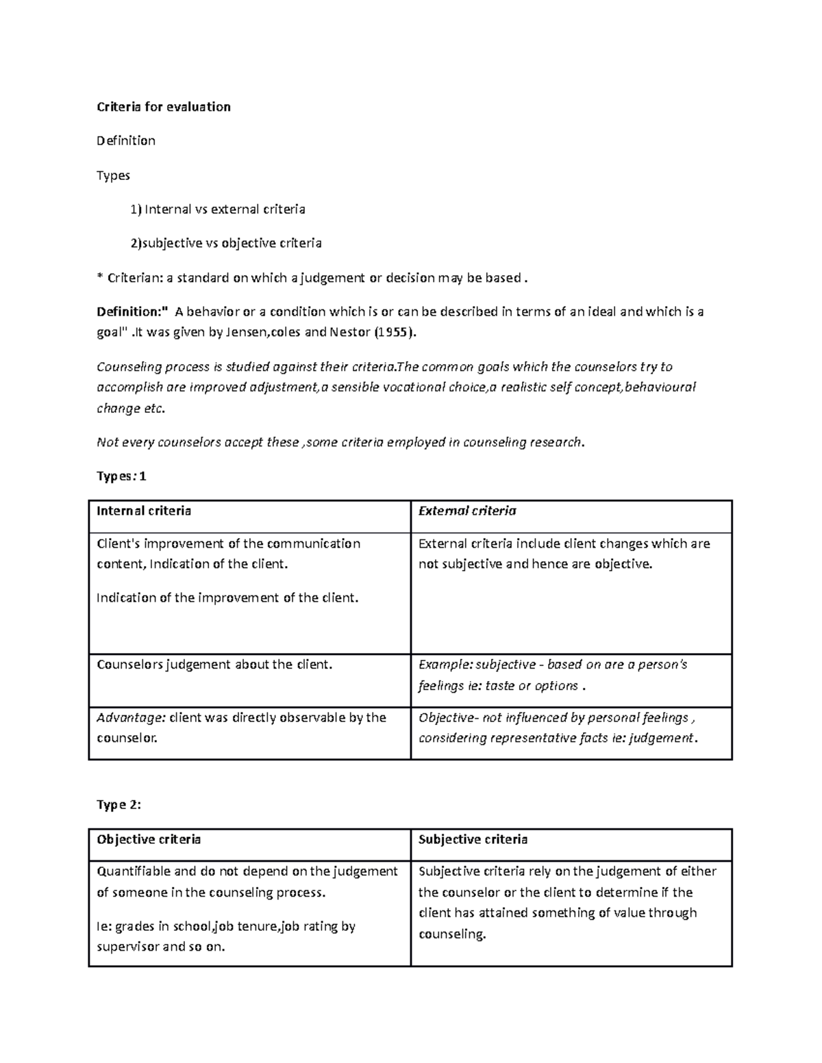 Criteria for evaluation - CP assignment - Criteria for evaluation ...