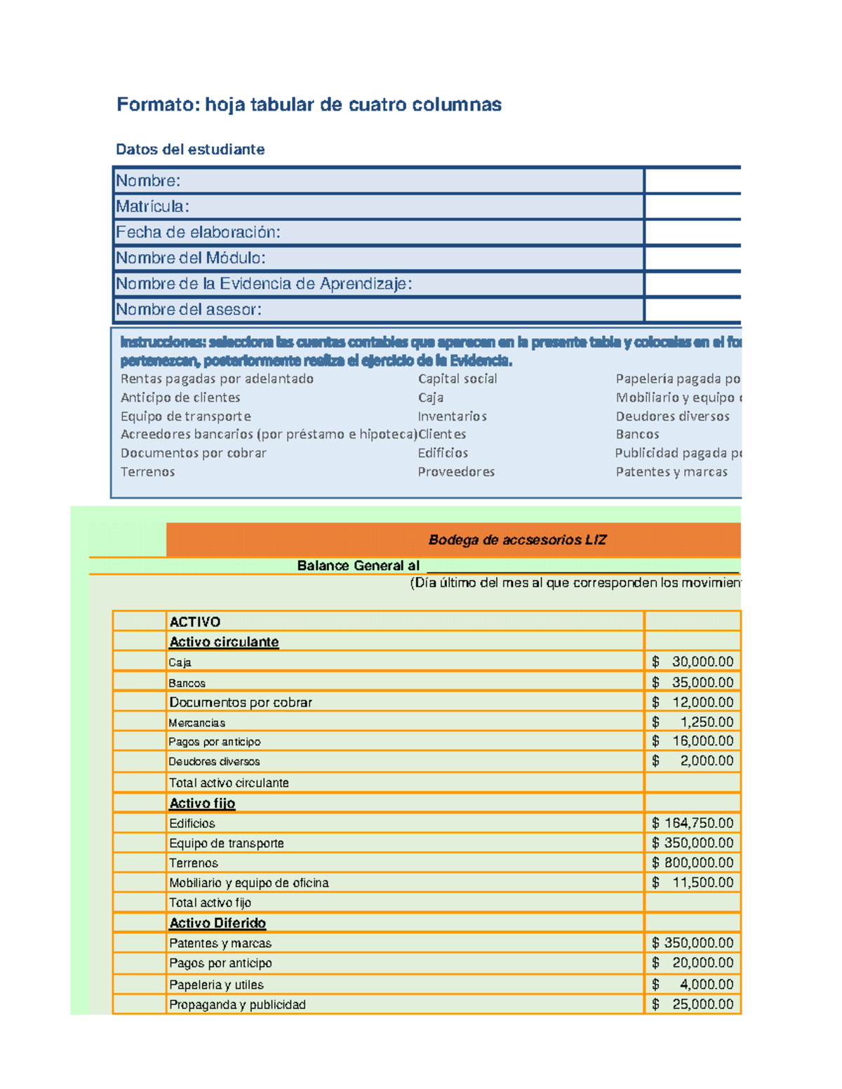 Balance pdf - Formato: hoja tabular de cuatro columnas ACTIVO Activo ...