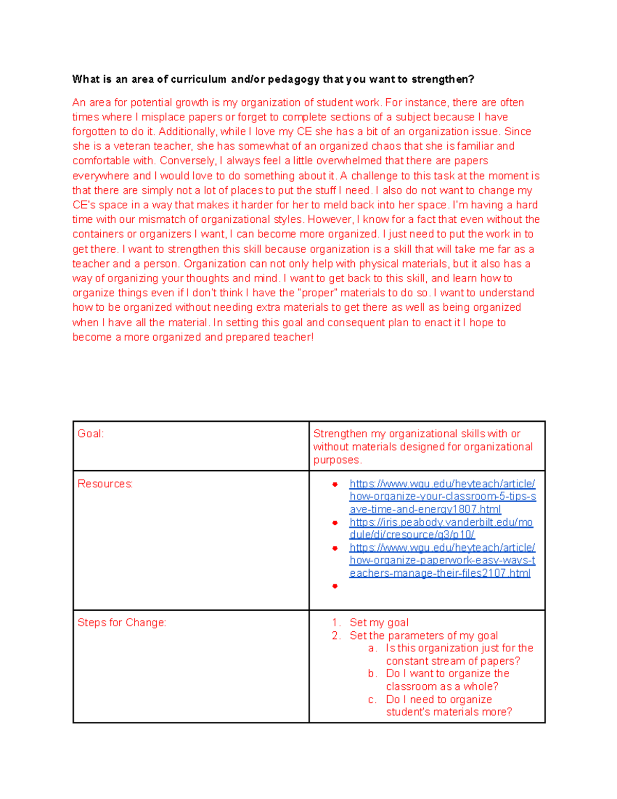 Professional Development Plan - What is an area of curriculum and/or ...