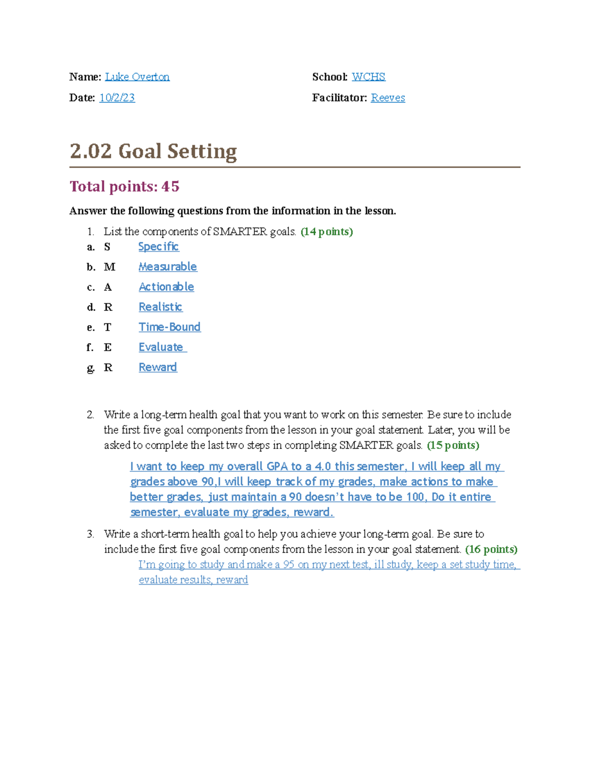 02-02 task - daily health worksheet - Name: Luke Overton Date: 10/2 ...