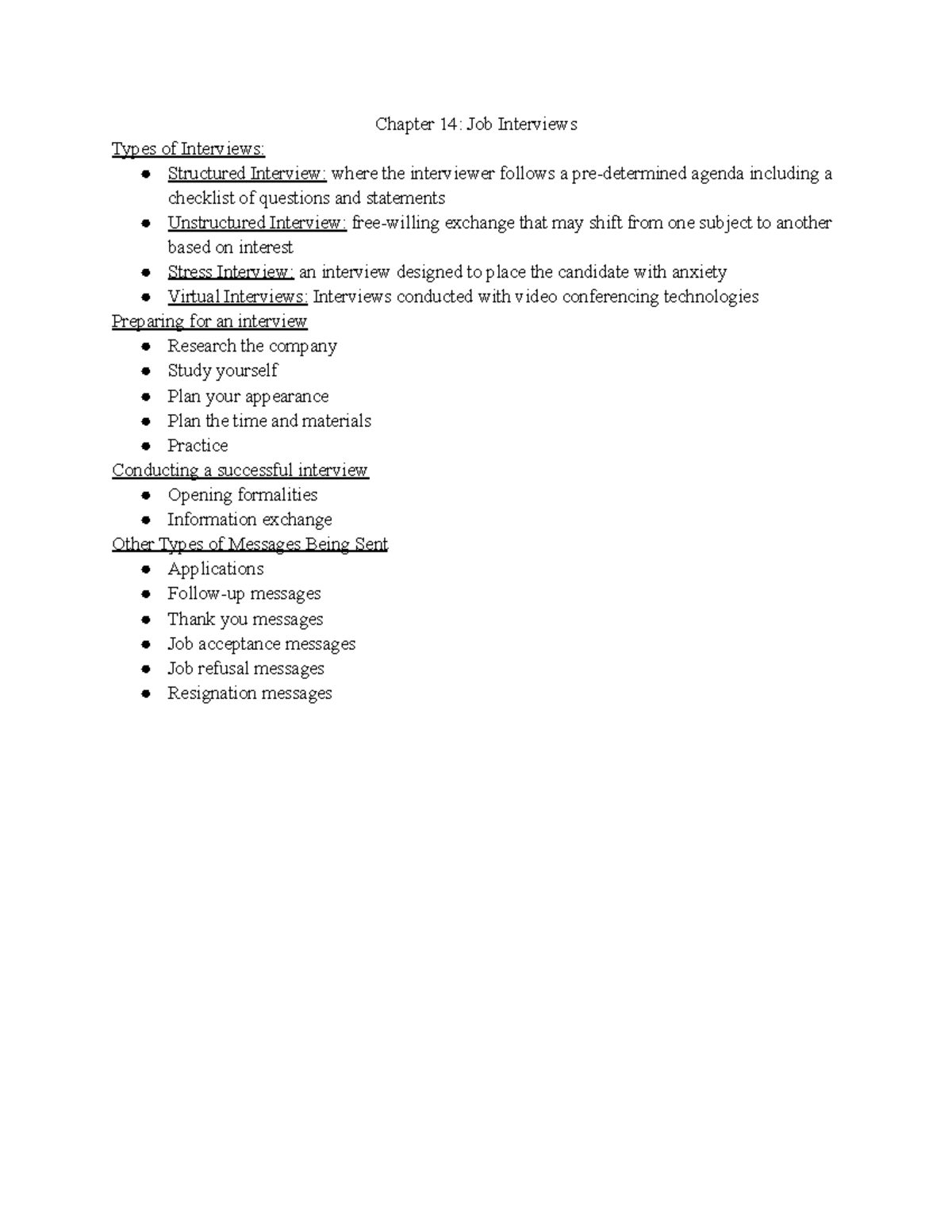 Chapter 14 Job Interviews - Chapter 14: Job Interviews Types of Interviews: Structured Interview ...