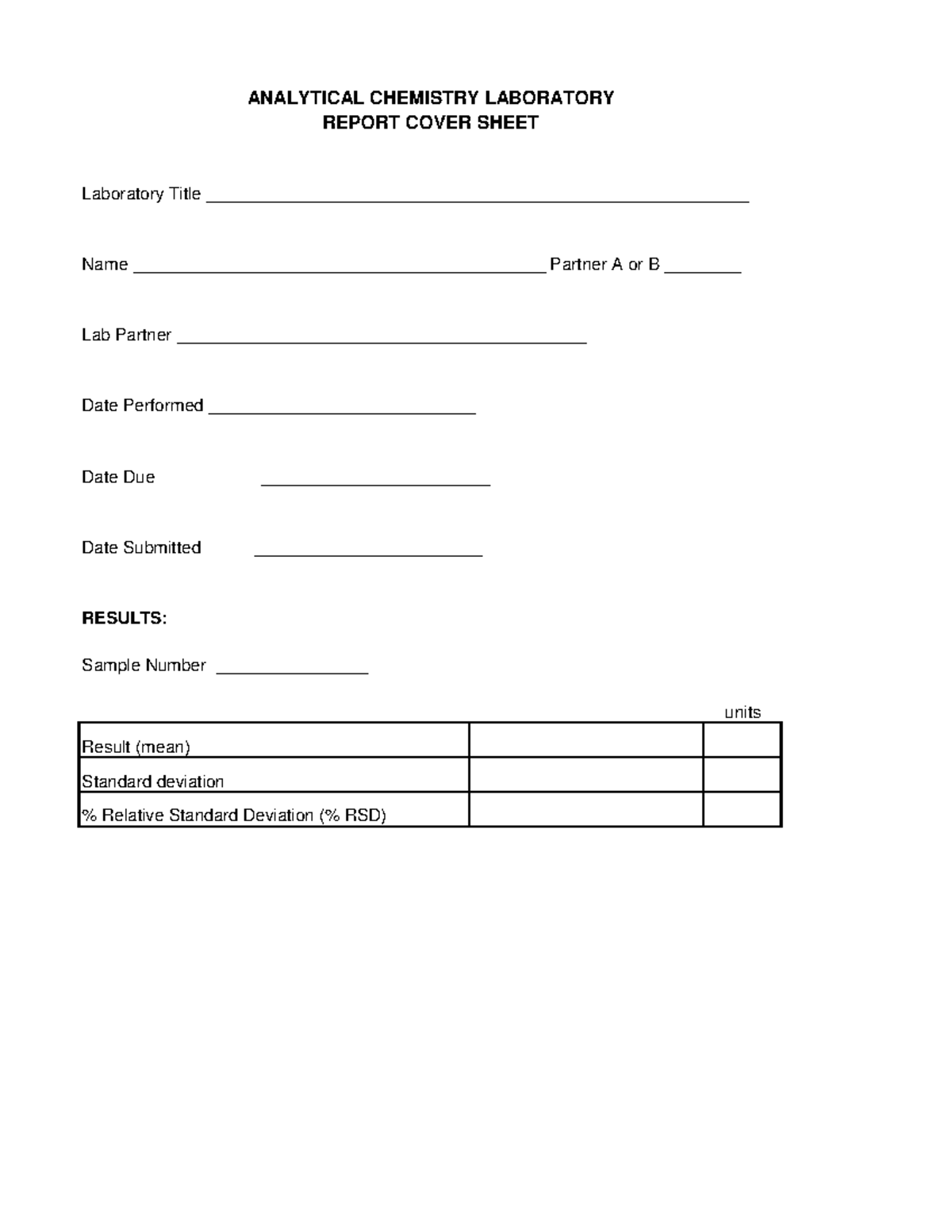 Analytical Chemistry Laboratory Cover Sheet - Laboratory Title - Studocu