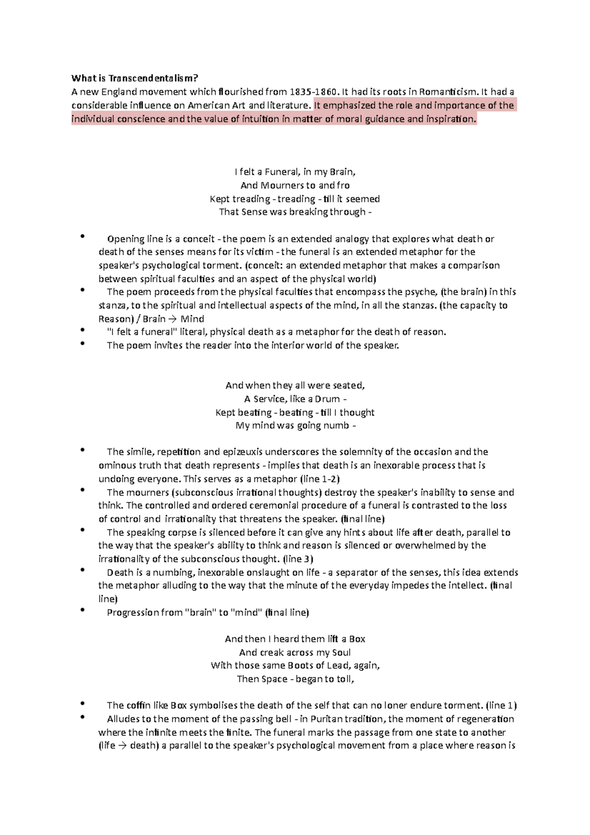 I Felt a Funeral in My Brain Analysis - What is Transcendentalism? A ...