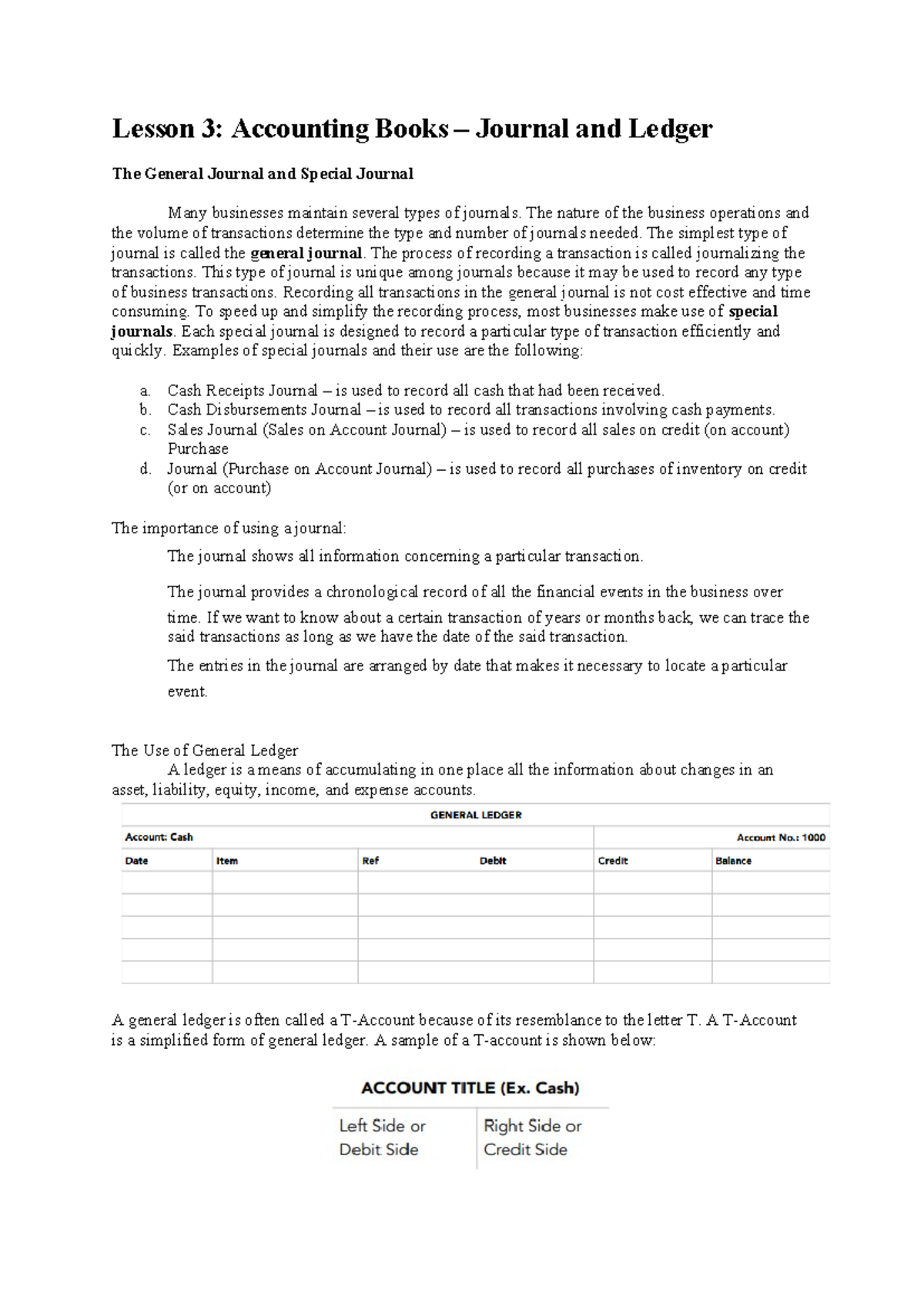 Q2 Lesson 3 Accounting Books FABM 2 - Lesson 3: Accounting Books ...