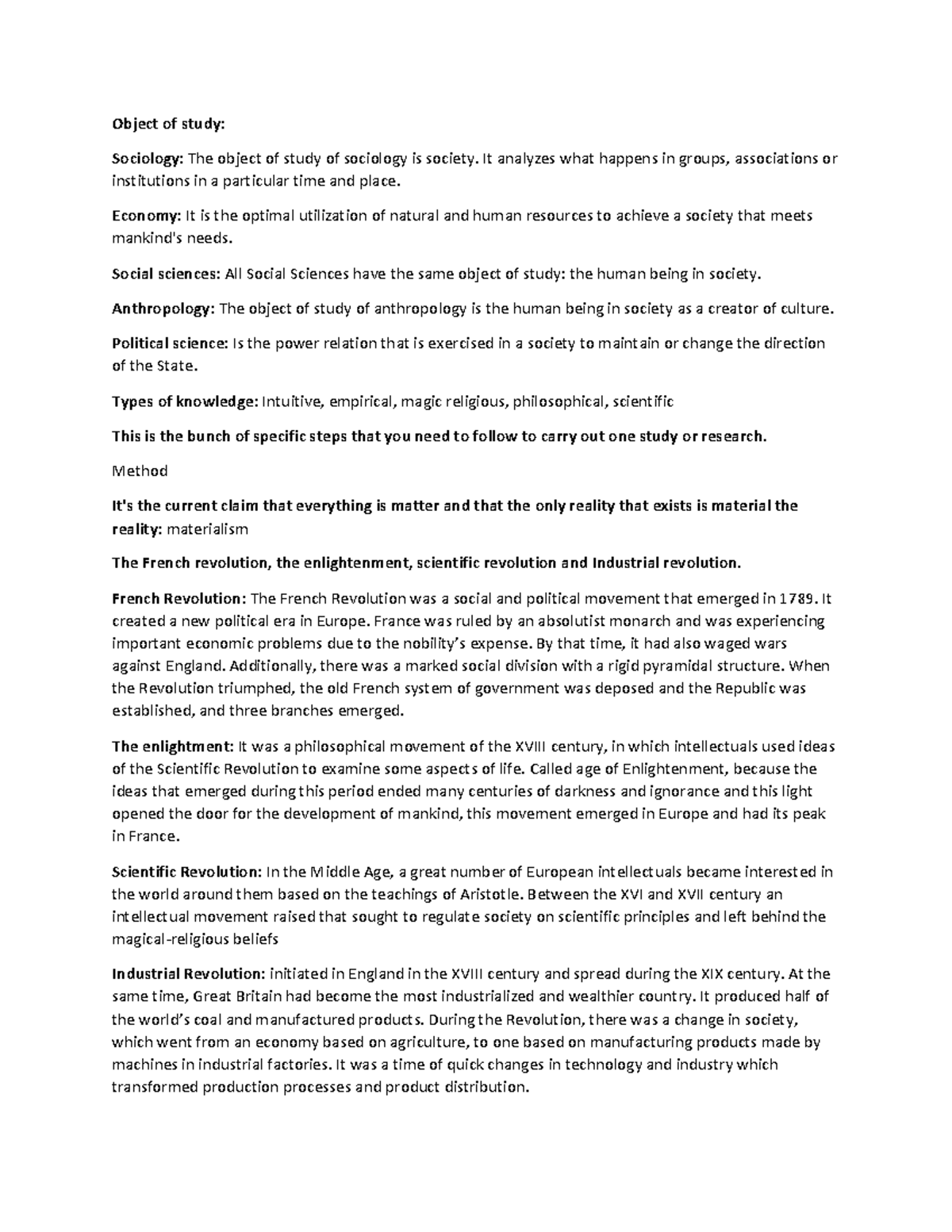 Guia Human - Object of study: Sociology: The object of study of ...