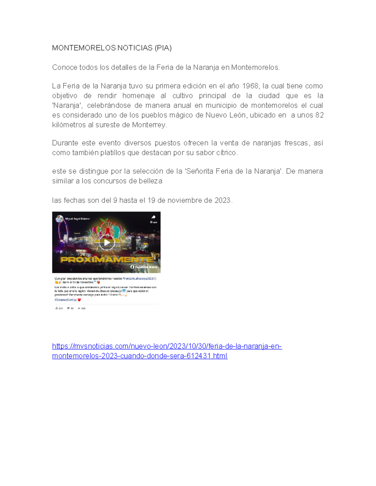 Montemorelos Noticias - MONTEMORELOS NOTICIAS (PIA) Conoce todos los detalles de la Feria de la ...