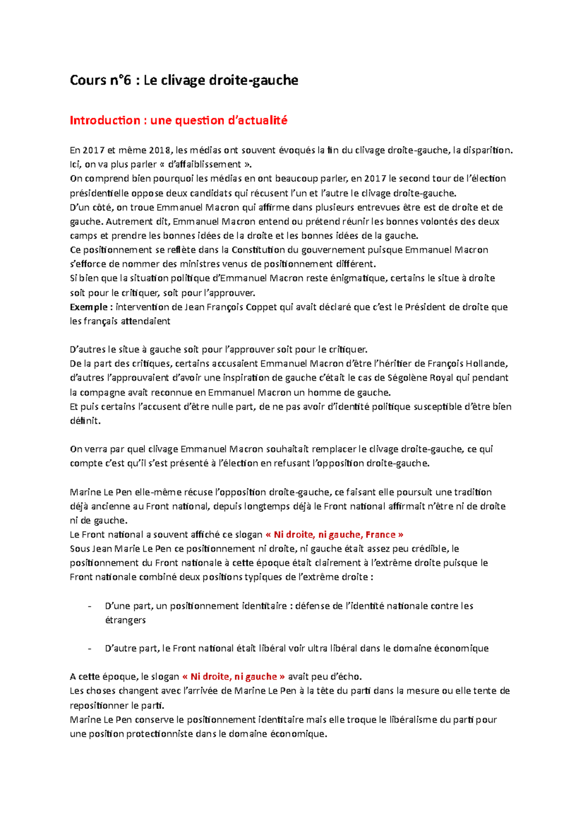 Cours 6 Le clivage droite gauche - Cours n°6 : Le clivage droite-gauche ...