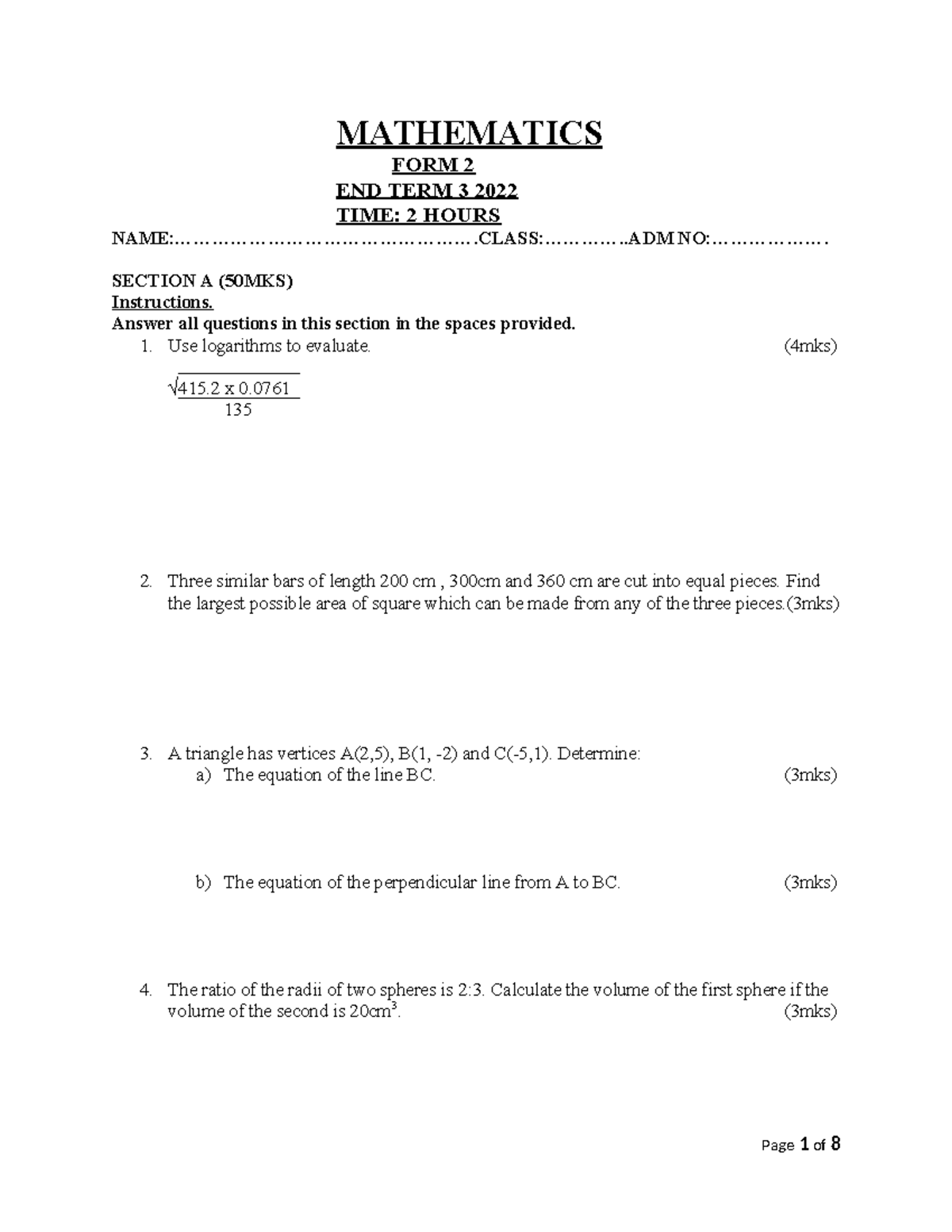 Maths-QN-1 - Comprehensive Maths Revision Questions - MATHEMATICS FORM ...