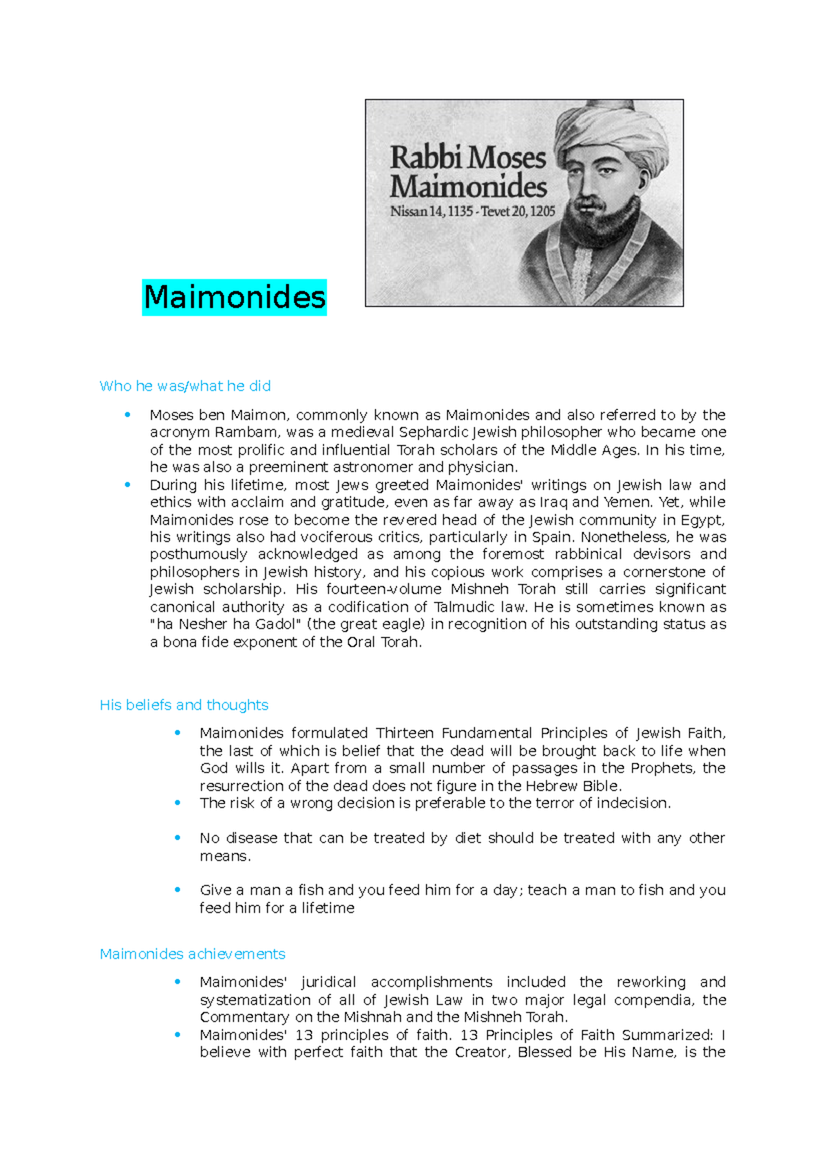 Maimonides - In his time, he was also a preeminent astronomer and ...