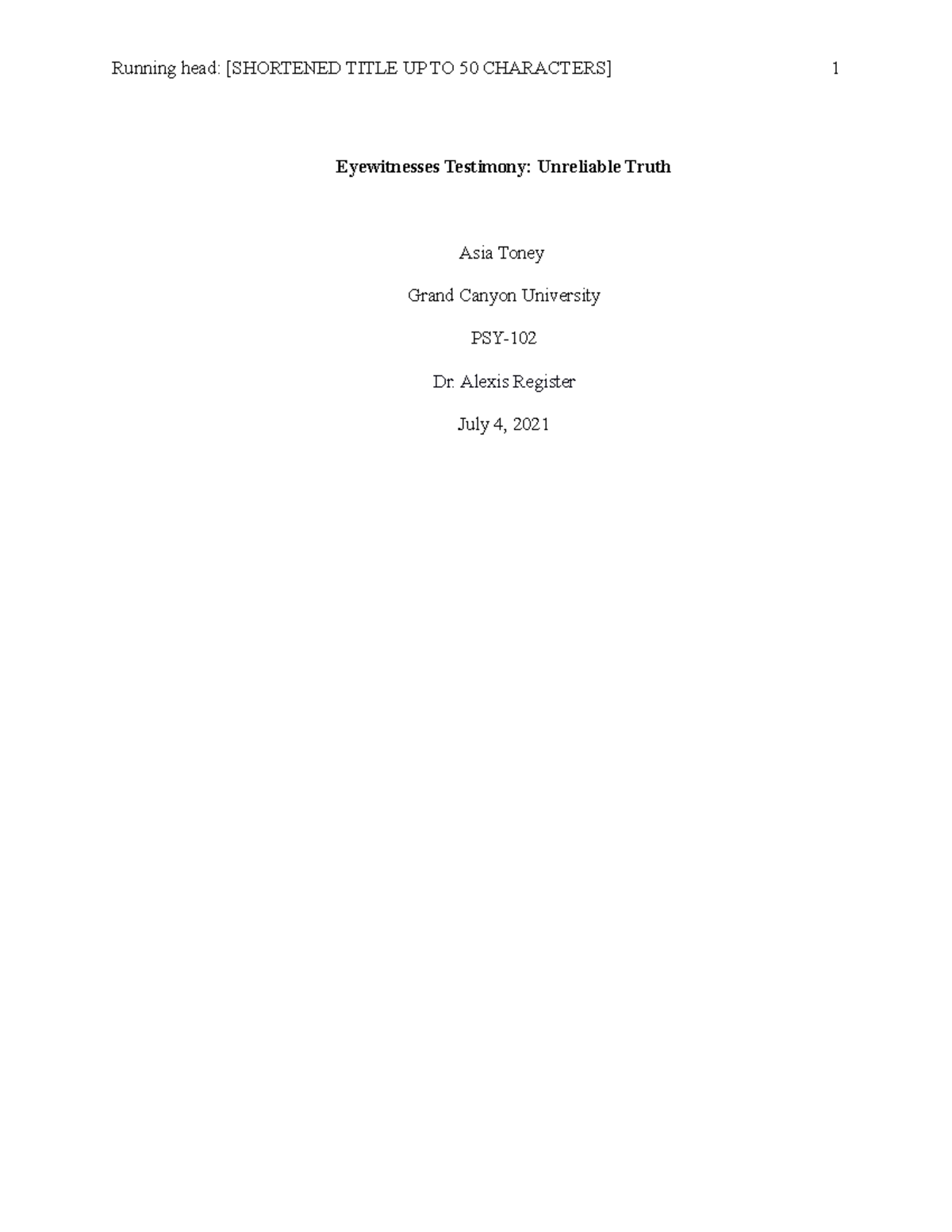 1st writing ssignment - Copy - Running head: [SHORTENED TITLE UP TO 50 ...