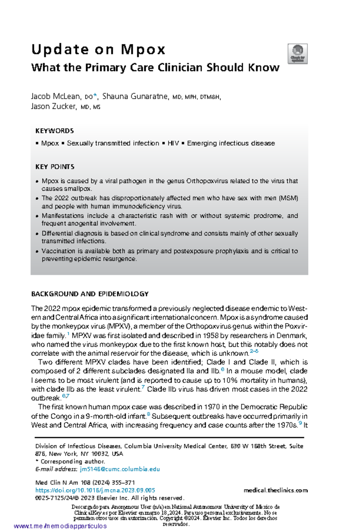 Mpox Update - North America Clinics (2024) - U p d a t e o n M p o x ...
