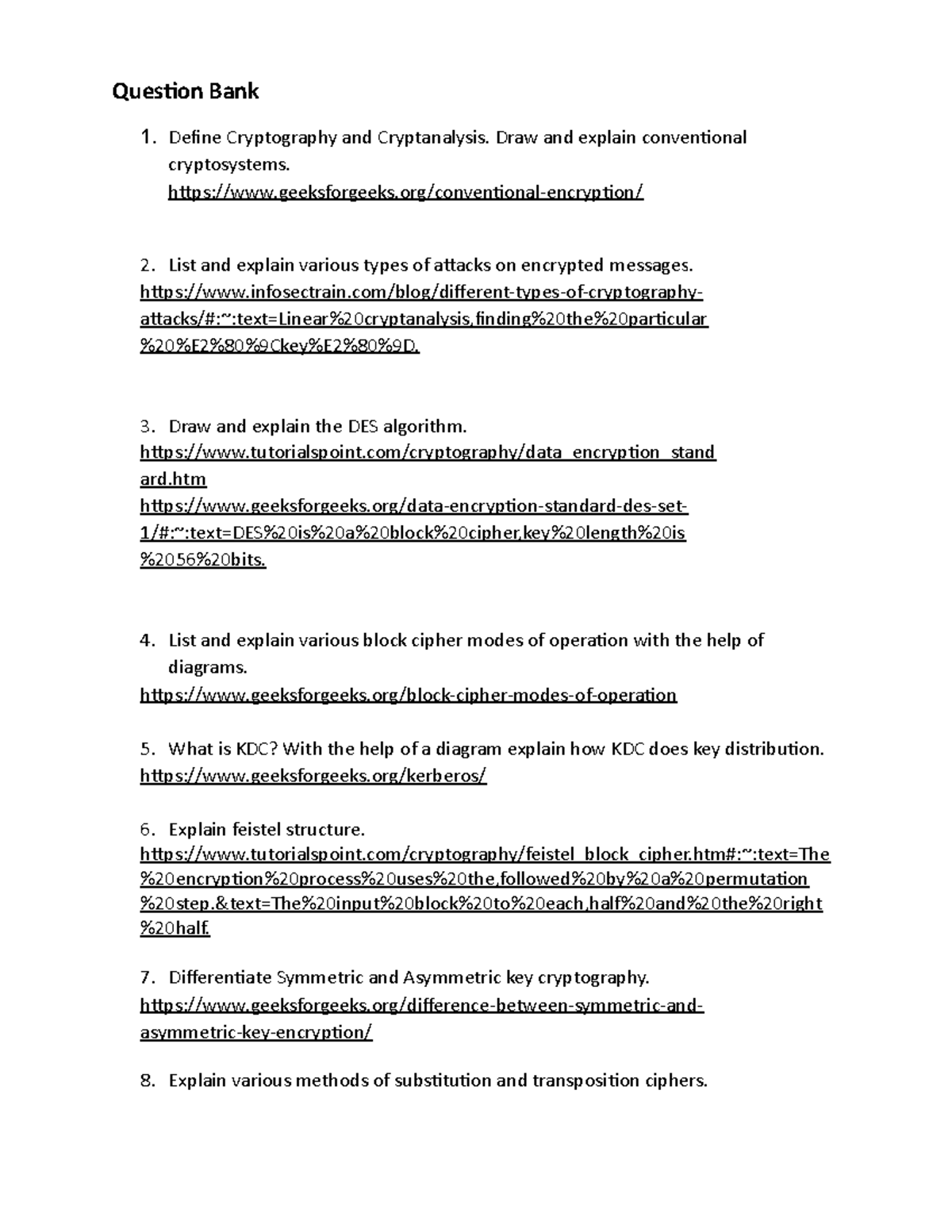 CNS Question And Answer - Question Bank Define Cryptography and ...