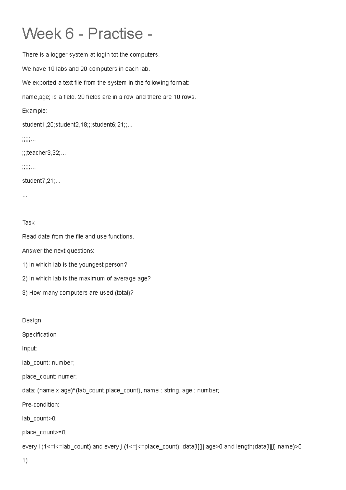 Week 6 - Practise - : Programming fundamentals - Week 6 - Practise ...