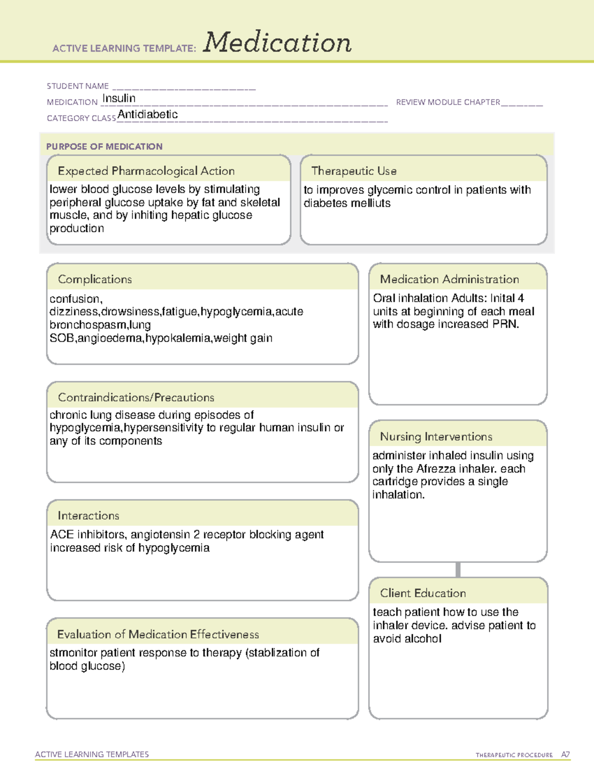 Insulin - Review notes and answers for quiz 1 NURS 306. Notes for the ...