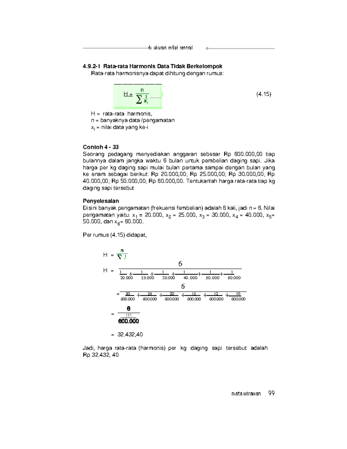 Statistik Deskriptif-15 - H = 4.9-1 Rata-rata Harmonis Data Tidak ...