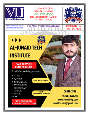 CS609 Midterm Solved MCQS By Junaid - CS609- SYSTEM PROGRAMMING (SOLVED MCQs) FROM MIDTERM ...